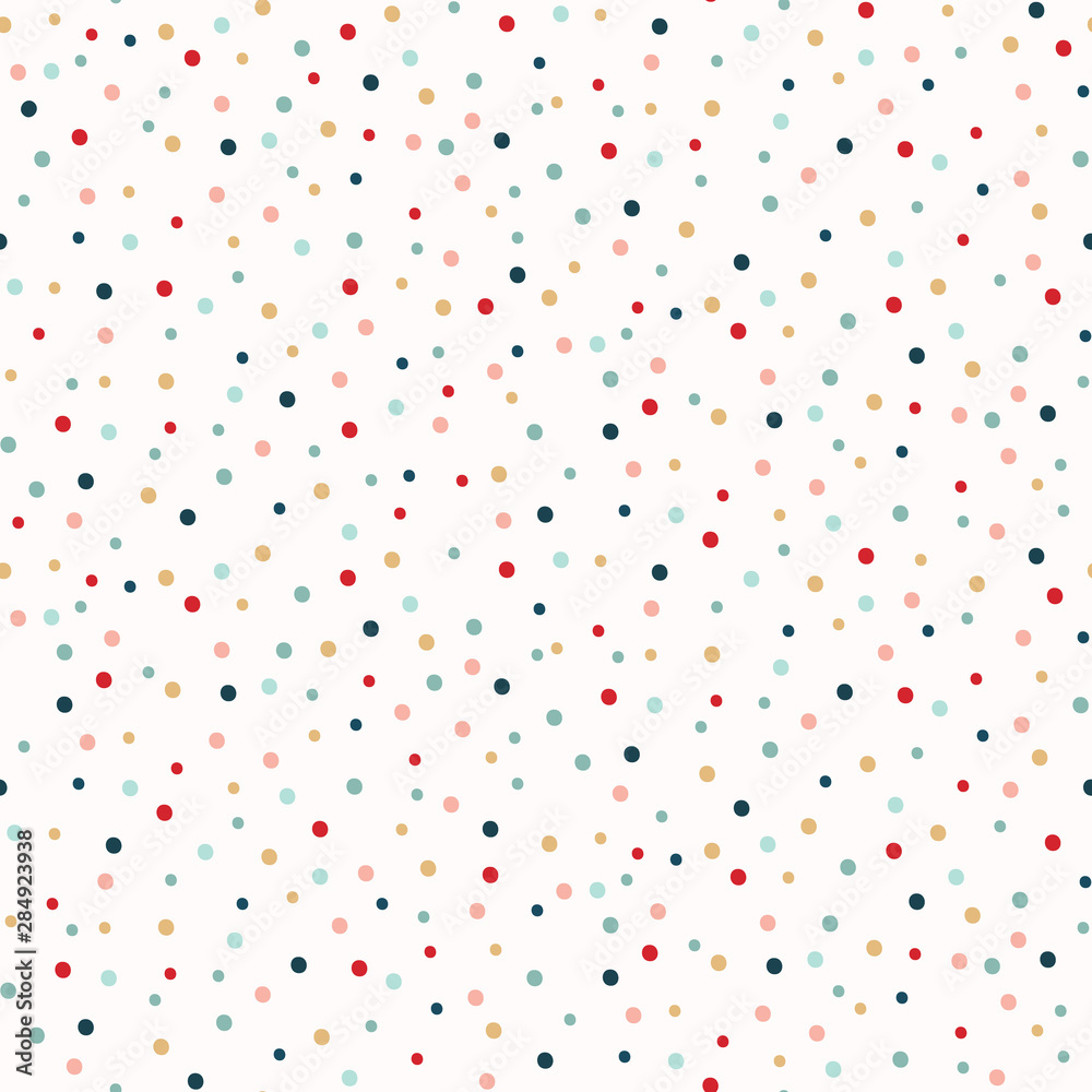 Hand drawn tiny tossed polka dot confetti seamless pattern. Traditional ...