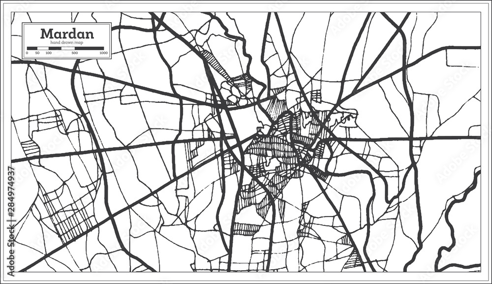 Mardan Pakistan City Map in Retro Style in Black and White Color ...