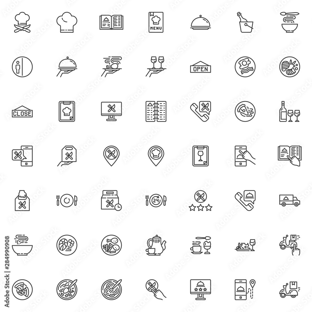 Restaurant food delivery line icons set. linear style symbols ...