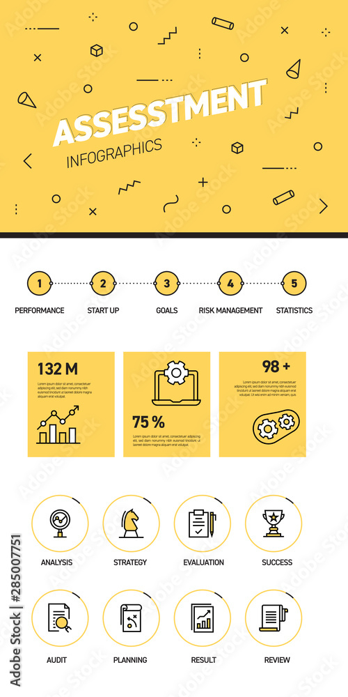 Linear and flat web design template of three pages with colored outline ...