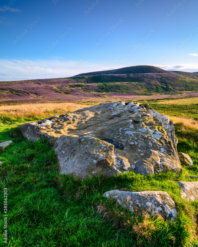 Lordenshaws Prehistoric Rock and Simonside Hills portrait, the Hillfort ...