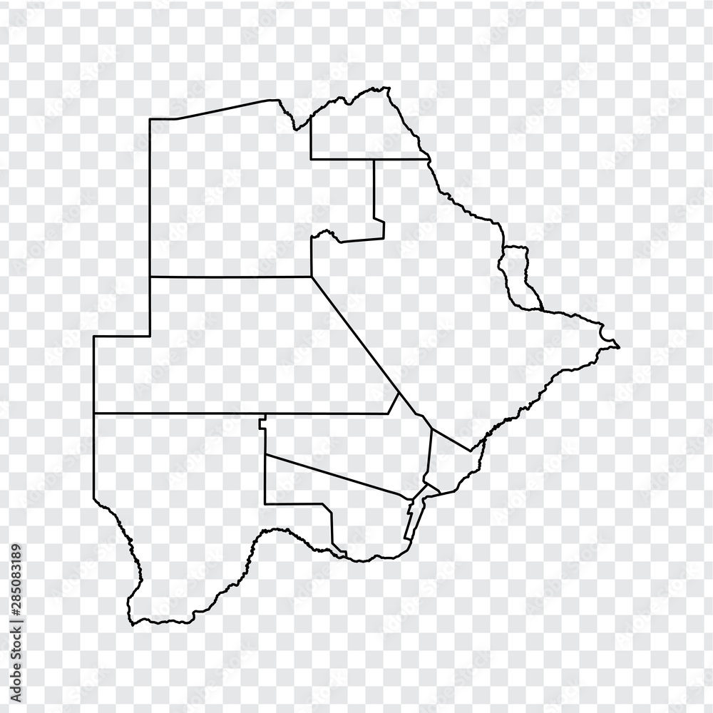 Blank map Republic of Botswana. High quality map of Botswana with ...