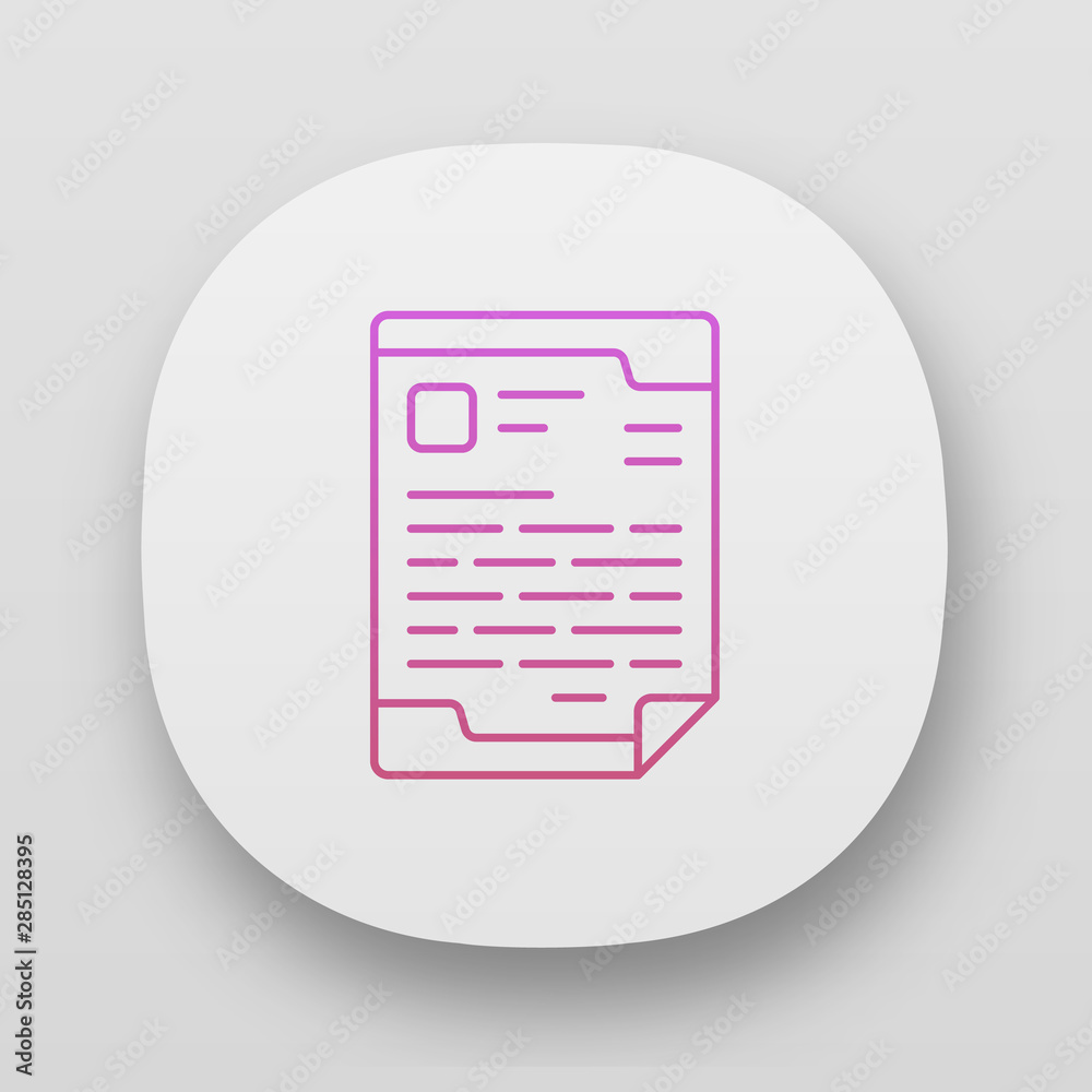 Official document, letterhead app icon. UI/UX user interface. Web or mobile application ...