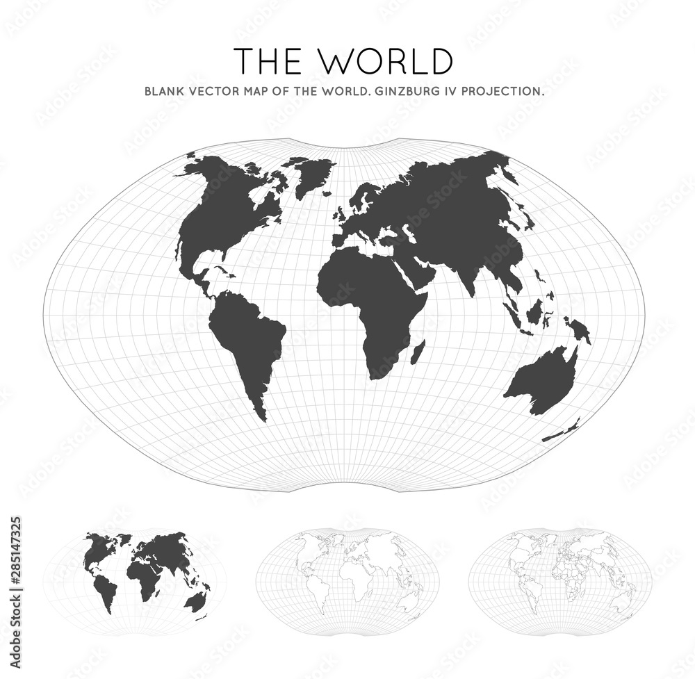 Map of The World. Ginzburg IV projection. Globe with latitude and ...