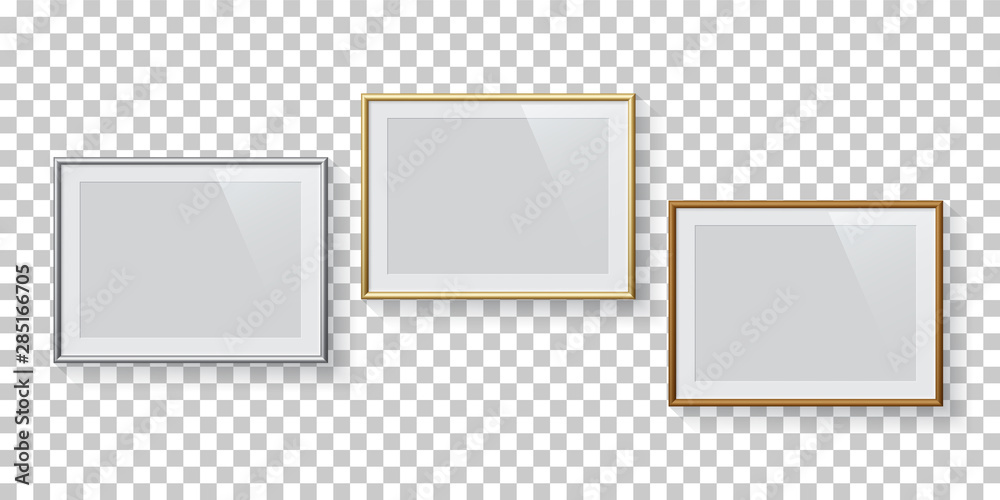 Horizontal rectangle silver, golden and bronze picture or photo frames ...