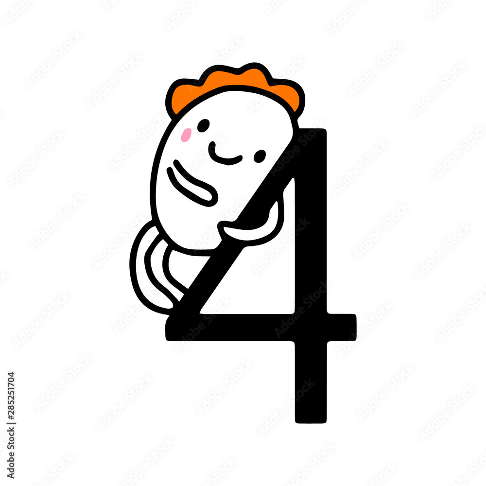 Cute and funny colorful 4 four number characters, cartoon vector ...