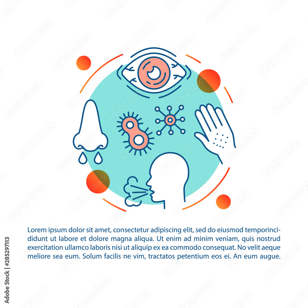Allergy symptoms article page vector template. Rhinitis, conjunctivitis ...