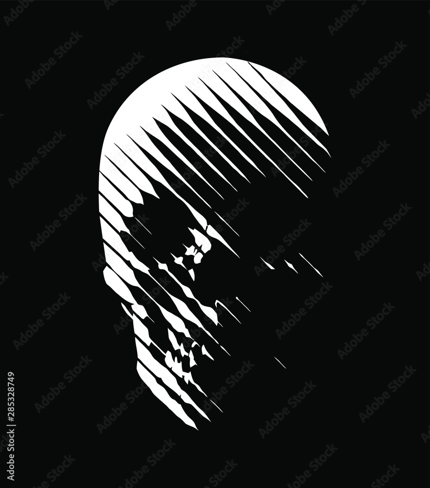 Vector skull line-art . Stylised human skull front view, made by ...