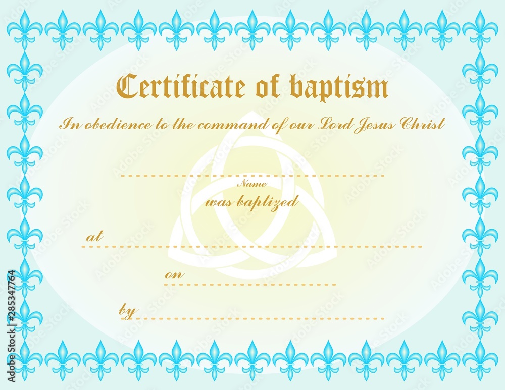 Certificate of baptism template, with the border of fleur-de-lis and a ...
