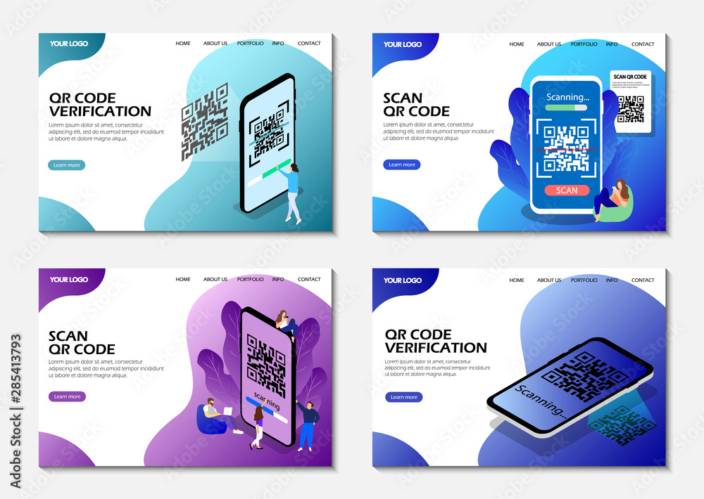 Landing pages. Scan QR code, QR code verification. Isometric. Modern ...