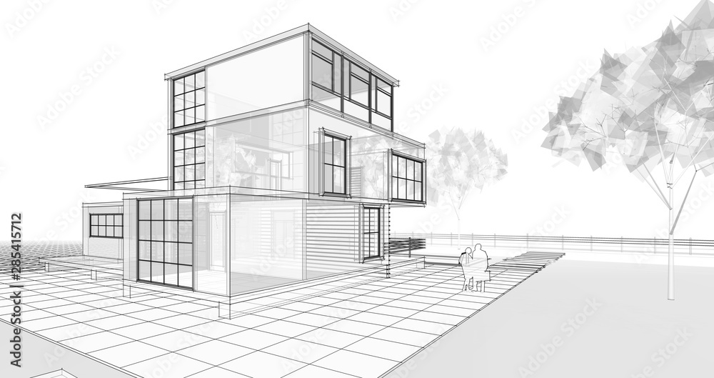 modern modular house 3d illustration Stock Illustration | Adobe Stock