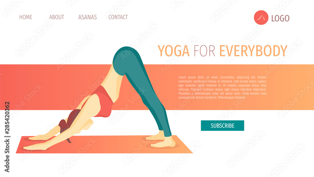 Landing page design with woman standing in the downward-facing dog ...