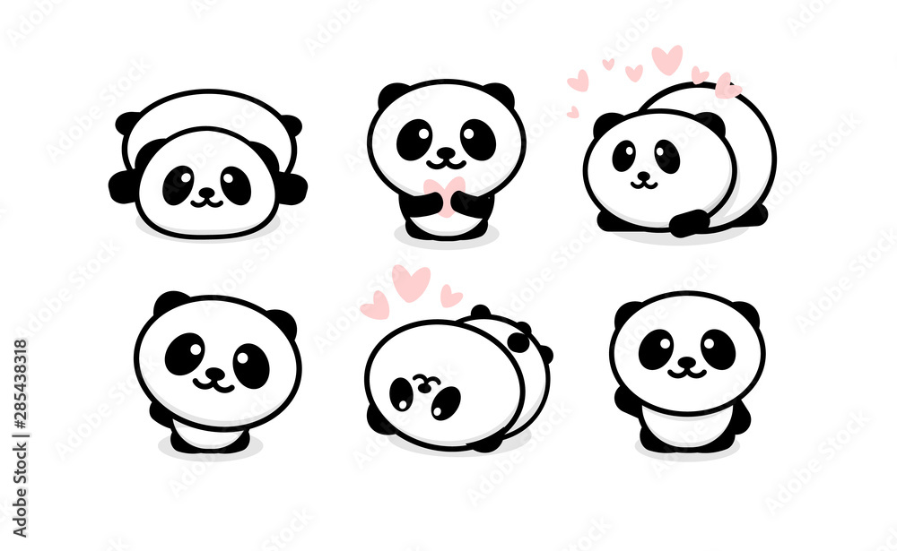 Friendly and cute pandas set. Chinese bear icons set. Cartoon panda ...
