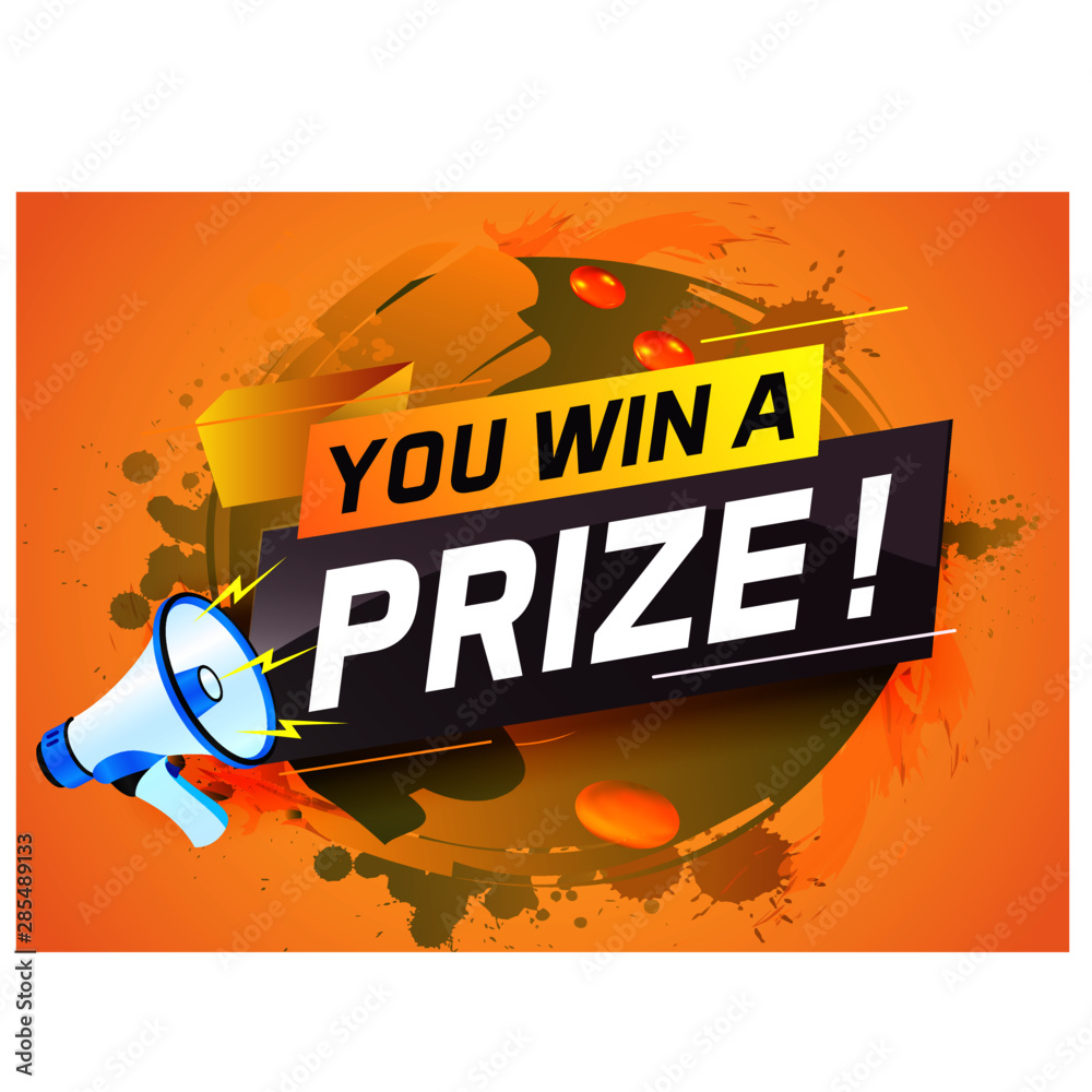 you win prize word concept vector illustration with megaphone and 3d ...