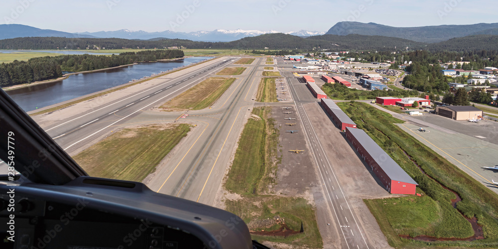 aerial view of the juneau alaska airport from a helicopter showing the ...