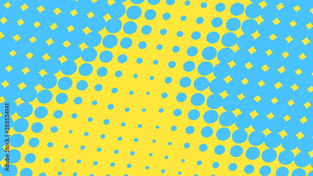 Blue and yellow modern pop art background with halftone dots design ...