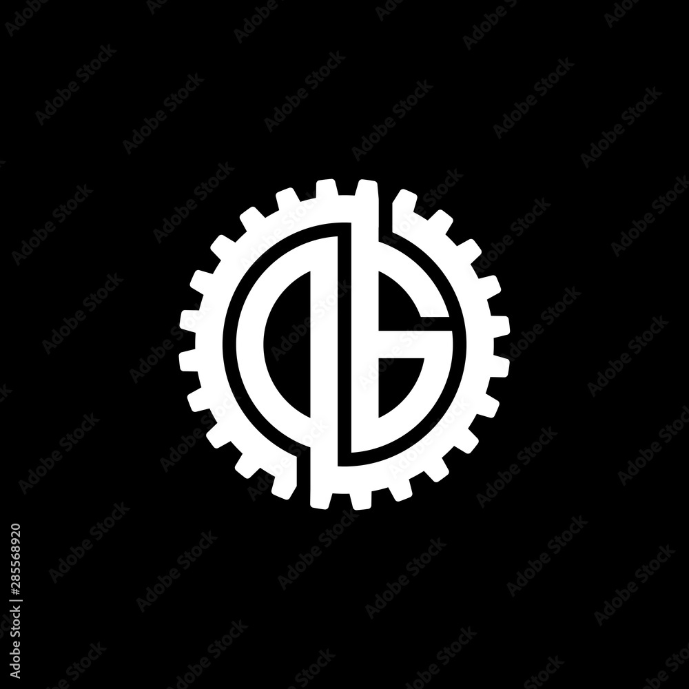 Initial letter D and G, O and G, DG, OG, interlock cogwheel gear ...