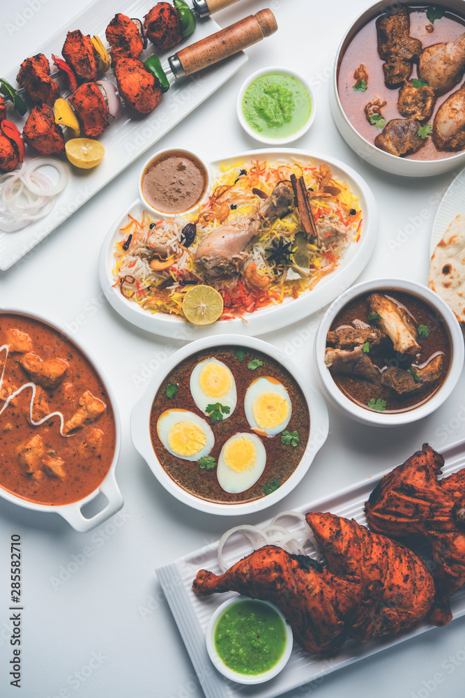 Assorted Indian Non Vegetarian food recipe served in a group. Includes ...