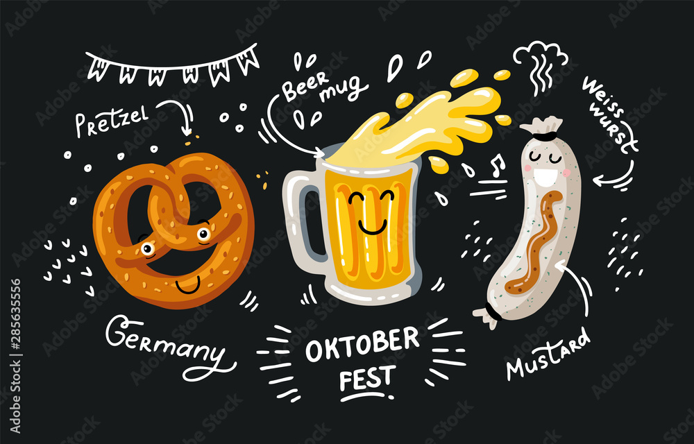 Lettering Oktoberfest- german beer festival in munich. Poster cartoon ...