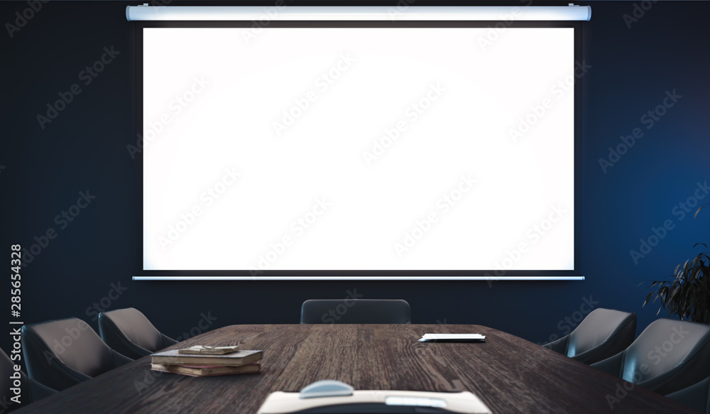 Projector screen canvas in modern conference room. 3d rendering. Stock ...