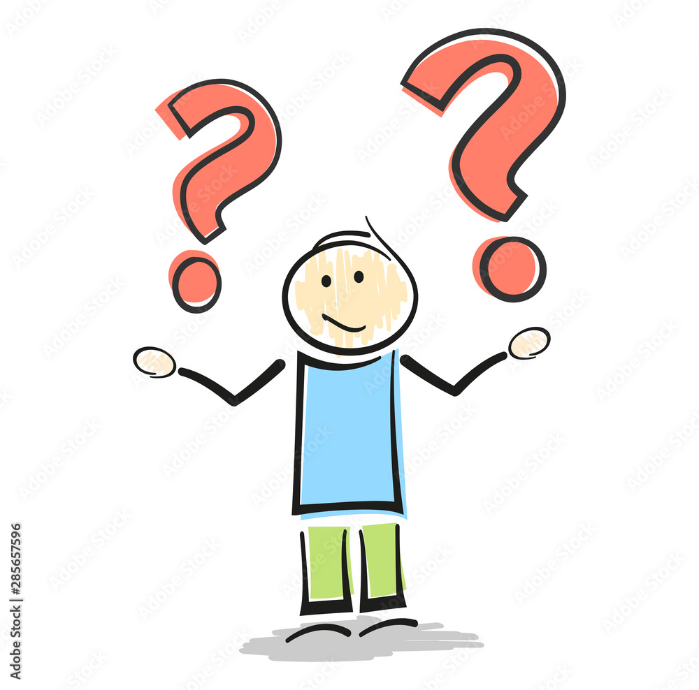 confused stickman character making shrug gesture with question marks ...