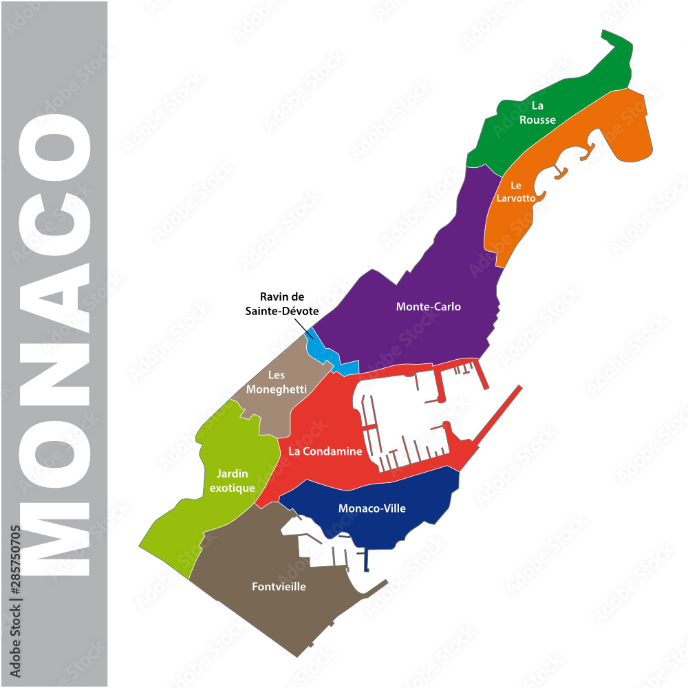 Colorful Principality of Monaco administrative and political map Stock ...