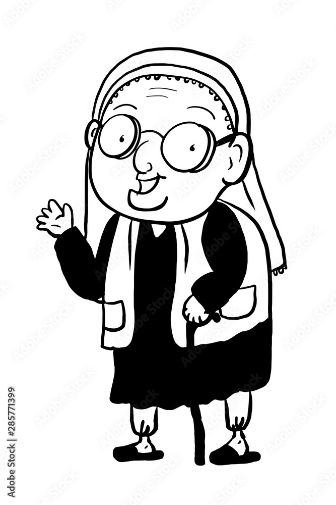 cute funny cartoon characters grandma with traditional clothes ...