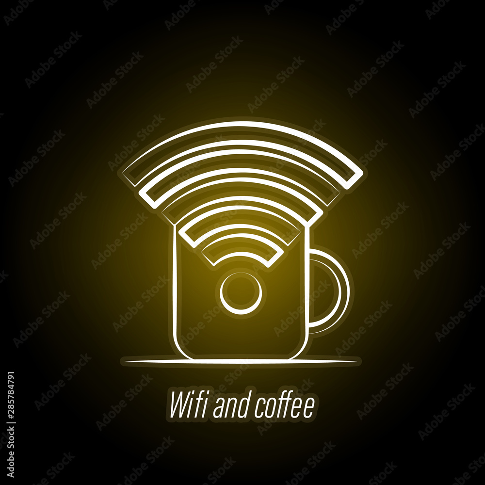 wi-fi and coffee hand draw neon icon. Element of coffee illustration ...