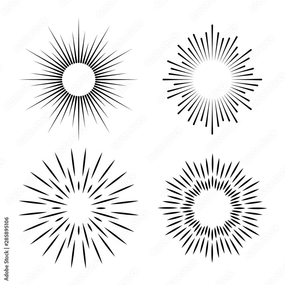 Simple ray set. Hand drawn geometry gold burst sun star rays vector ...