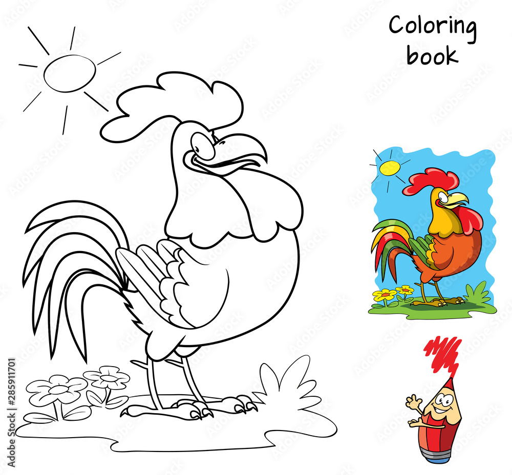 Rooster. Coloring book. Cartoon vector illustration Stock Vector ...