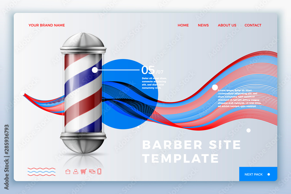 Vector realistic 3d barber site template with pole on bright modern ...
