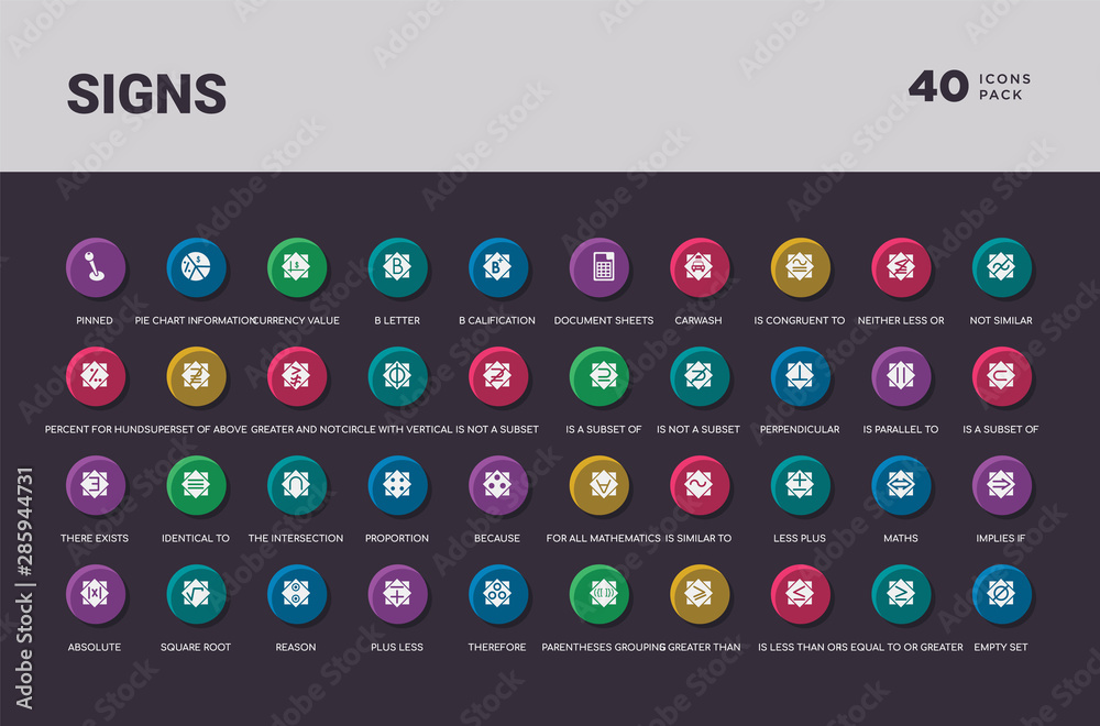signs concept 40 colorful round icons set Stock Vector | Adobe Stock