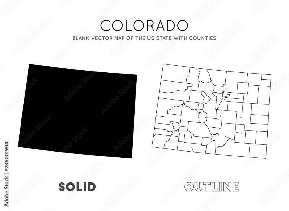 Colorado map. Blank vector map of the US State with counties. Borders ...