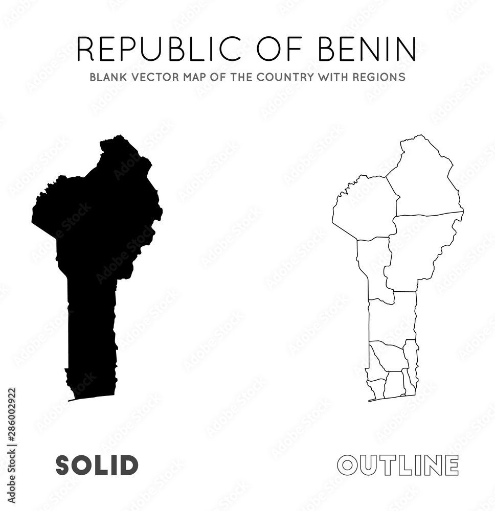 Benin map. Blank vector map of the country with regions. Borders of ...