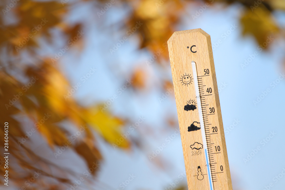 nice weather in the autumn shown with mercury thermometer Stock Photo ...
