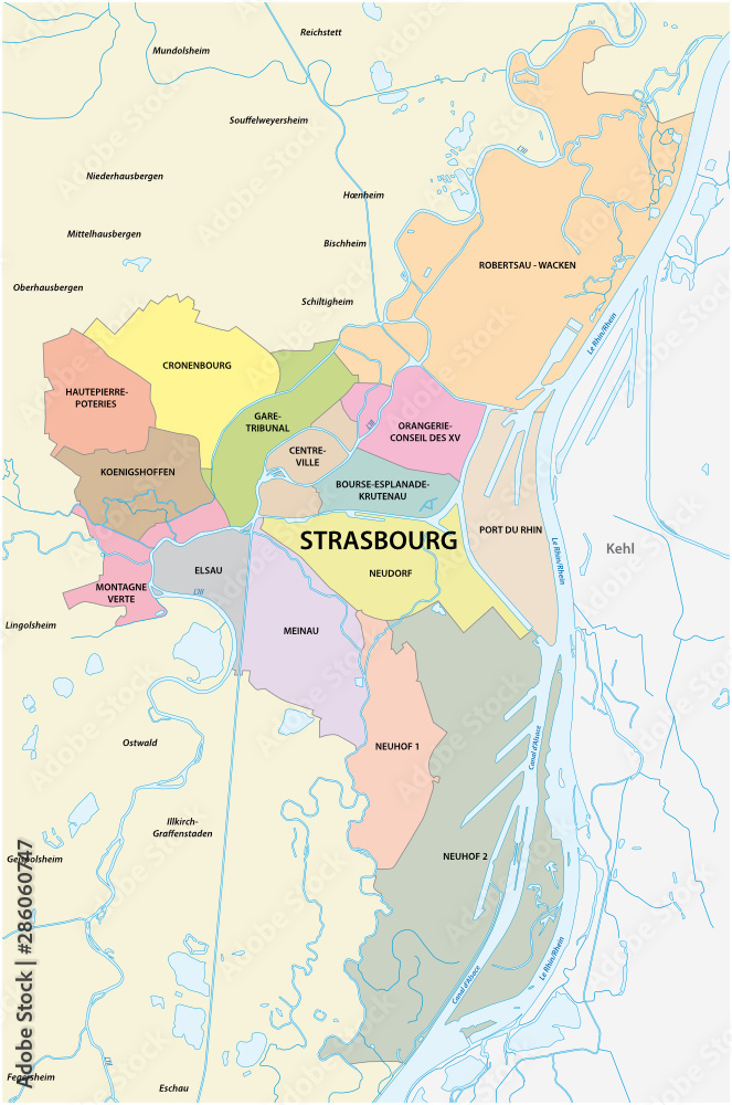 administrative and political map of the Alsatian capital Strasbourg ...