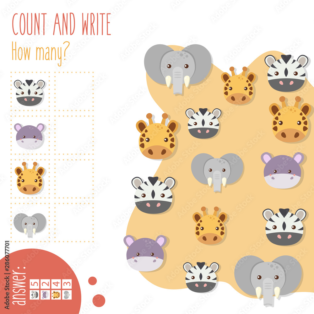 Count and write. How many? Easy worksheet with animals for preschoolers ...