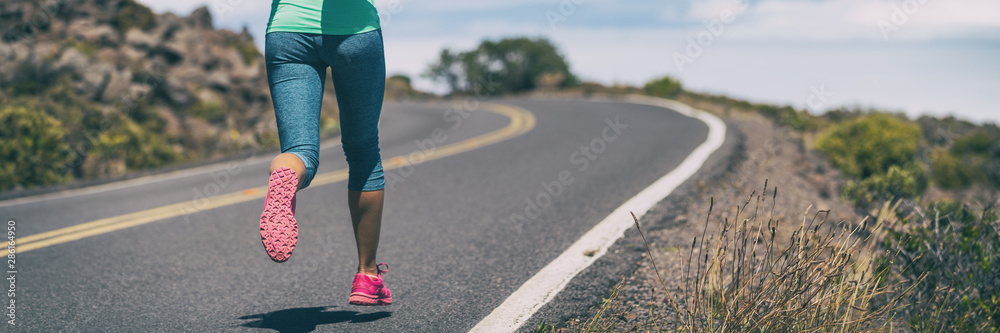 Run athlete woman running on road race training cardio endurance ...