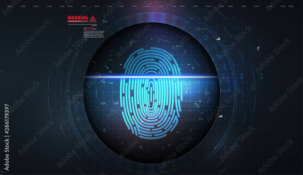 Security system concept with fingerprint. Scanning Identification ...