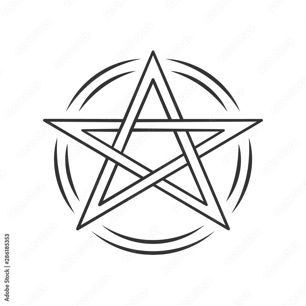 Pentagram linear icon. Thin line illustration. Occult ritual pentacle ...