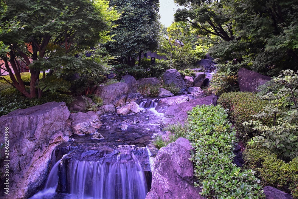 Traditional Japanese gardens in public parks in Tokyo, Japan. Views of ...