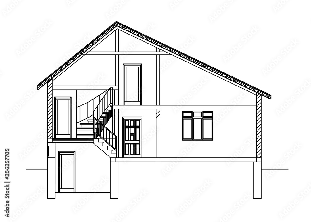 Best interesting architectural background. Cross-section house. Vector ...
