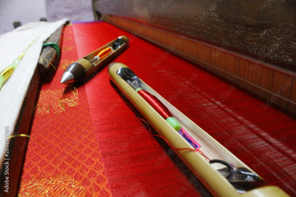 hand loom silk sarees weaving process threading material Stock Photo ...