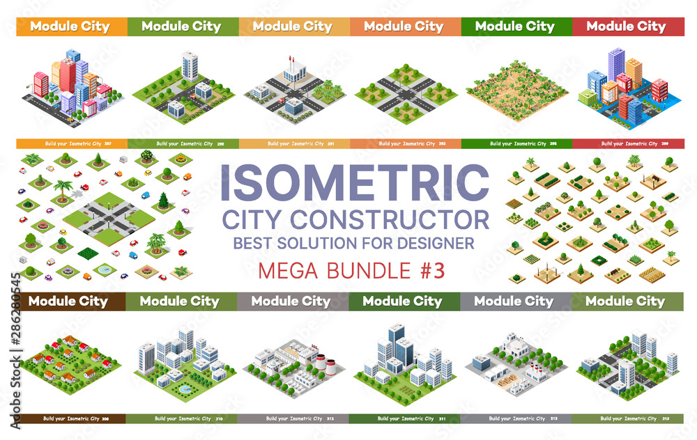 Isometric set of blocks module of areas Stock Vector | Adobe Stock