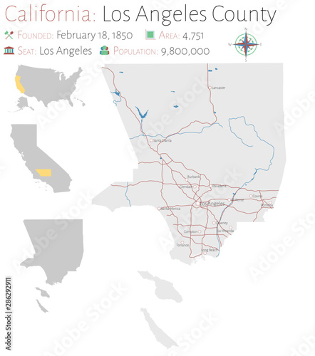 Large and detailed map of Los Angeles county in California, USA - Buy ...