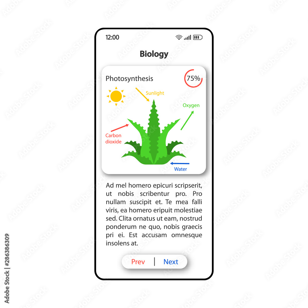 Vector de Stock Teaching biology smartphone interface vector template ...