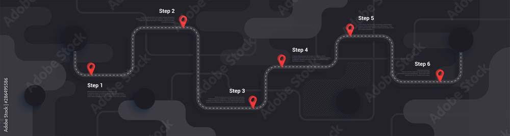 Road map and journey route infographics template. Winding road timeline ...