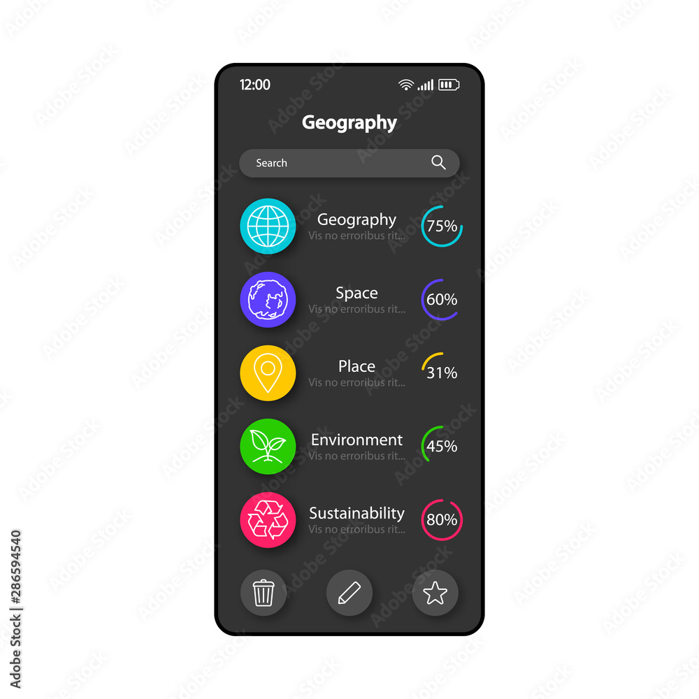 Geography study smartphone interface vector template. Mobile app page ...