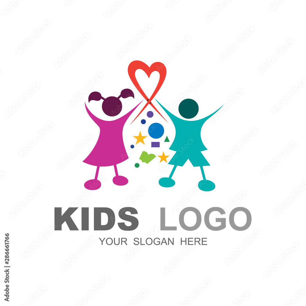 logo template charity health sign, two children silhouettes, boy and ...