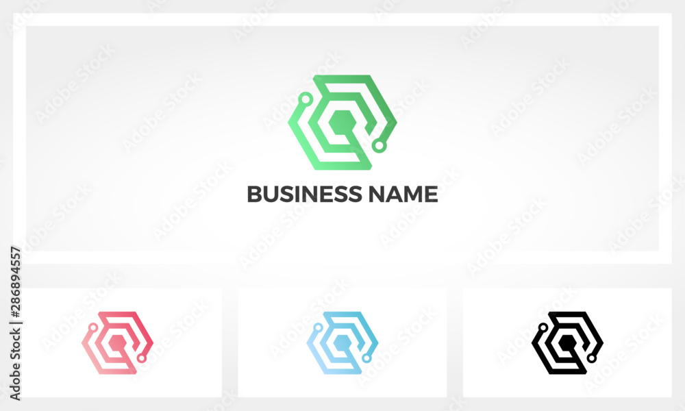 Abstract Digital Hexagon Nodes Lines Logo Stock Vector | Adobe Stock